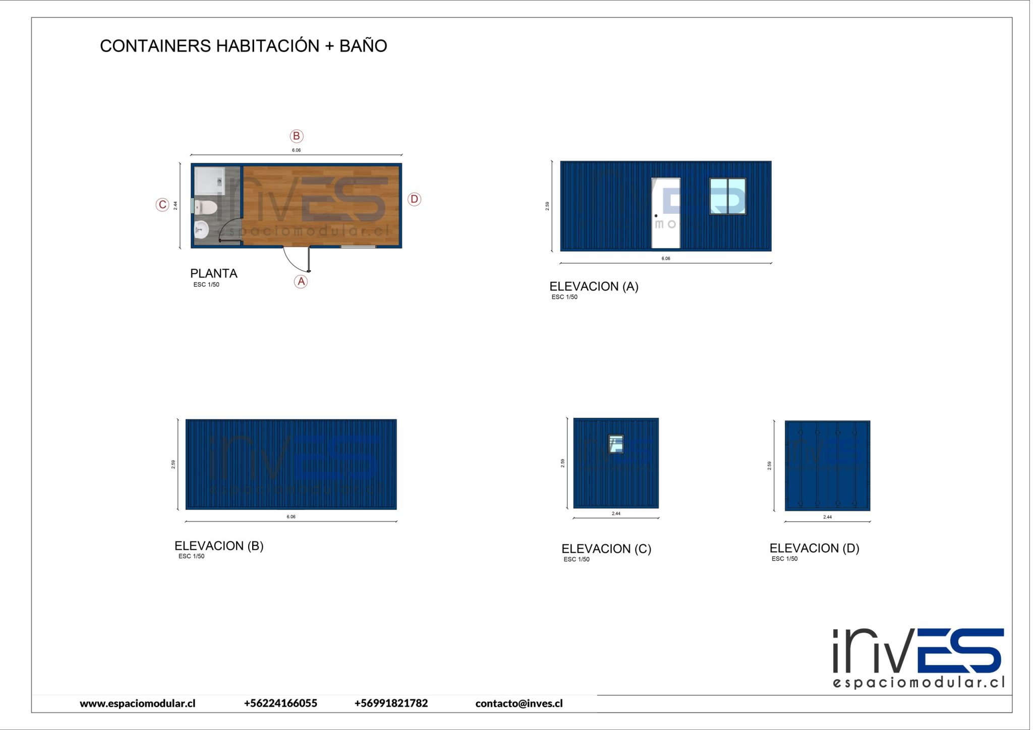 CONTAINERS HABITACIÓN + BAÑO + KIT SOLAR 20 PIES – Inves – Espacio Modular